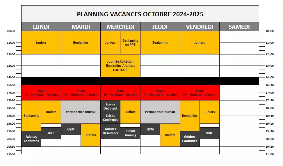 Planning des vacances 2024 - 2025 | Club des nageurs panonnais